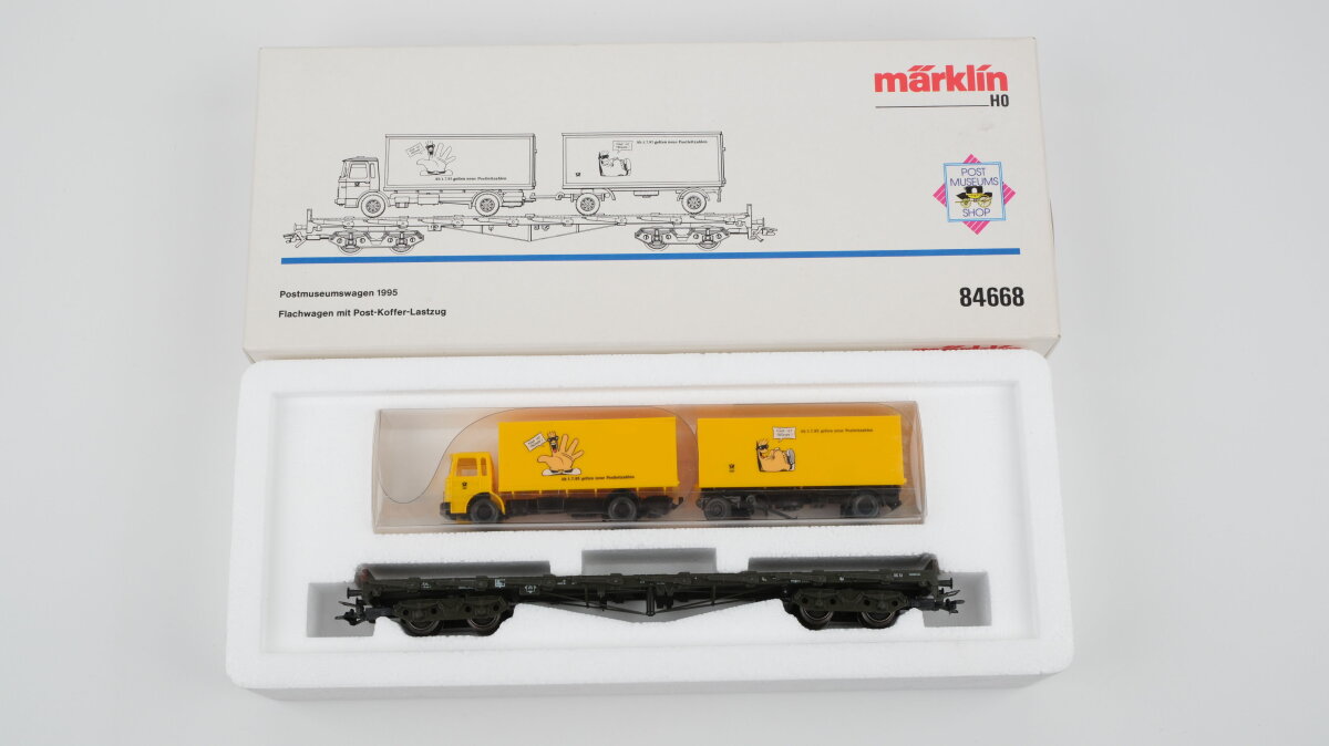 Märklin H0 84668 Flachwagen Post-Lastzug DB Postmuseumswagen 1995 - M ...
